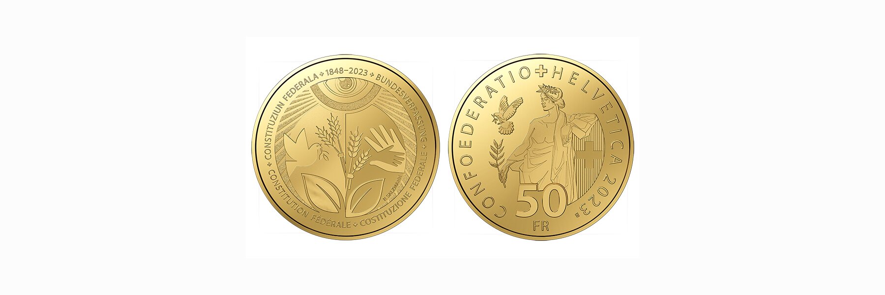 50 Franken Goldmünze und 20 Franken Silbermünze 175 Jahre Bundesverfassung