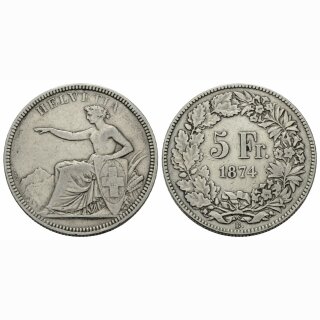 Schweiz 5 Franken 1874 B. Sitzende Helvetia
