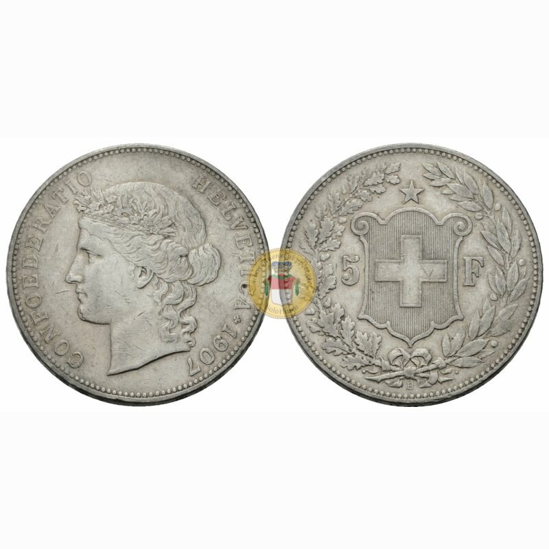 Schweiz 5 Franken 1907 B Frauenkopf