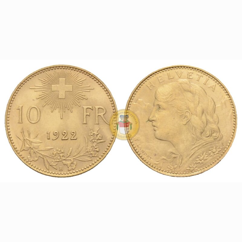 Schweiz 10 Franken 1922 B Goldvreneli