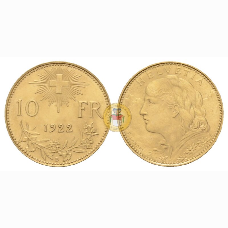 Schweiz 10 Franken 1922 B Goldvreneli