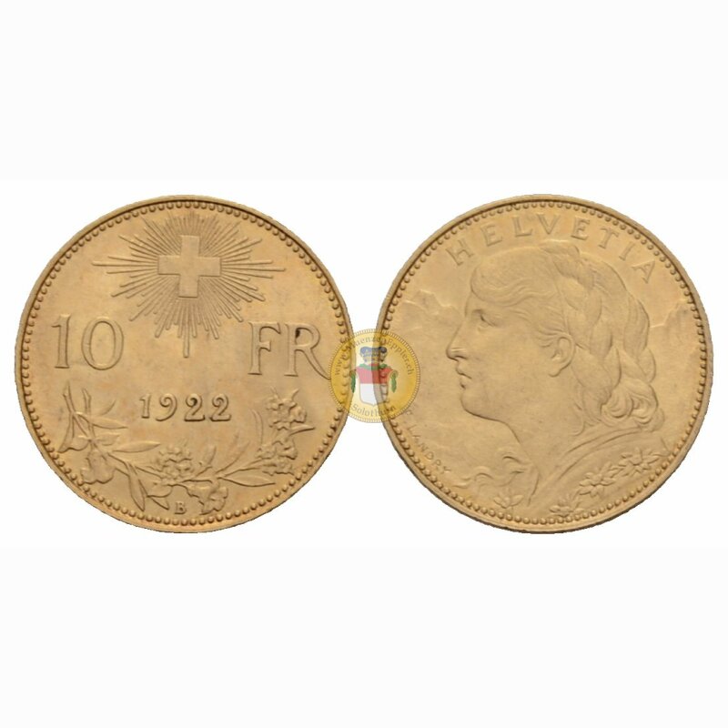 Schweiz 10 Franken 1922 B Vreneli
