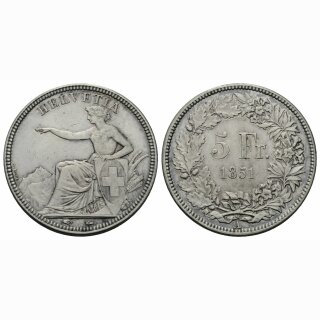 Schweiz 5 Franken 1851 A Sitzende Helvetia
