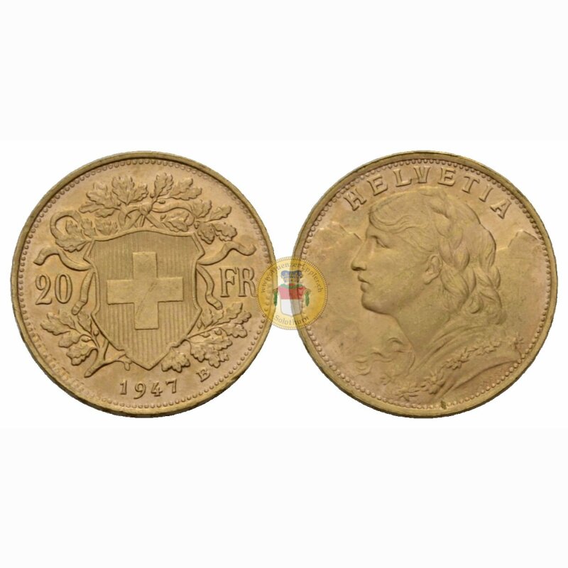 Schweiz 20 Franken 1947 B Goldvreneli
