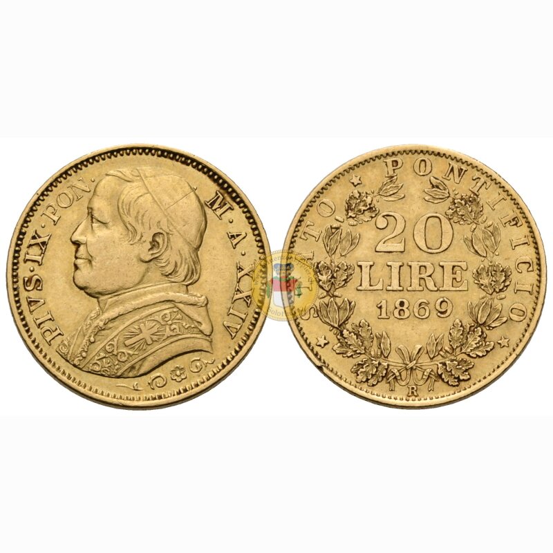 Vatikan 20 Lire 1869 R XXIV Pius IX
