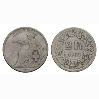 Schweiz 2 Franken 1862 Sitzende Helvetia