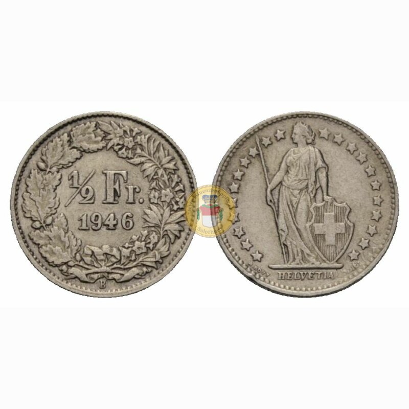 Schweiz 1/2 Franken 1946 Abart Gleichstehend