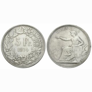 Schweiz 5 Franken 1874 B. Sitzende Helvetia