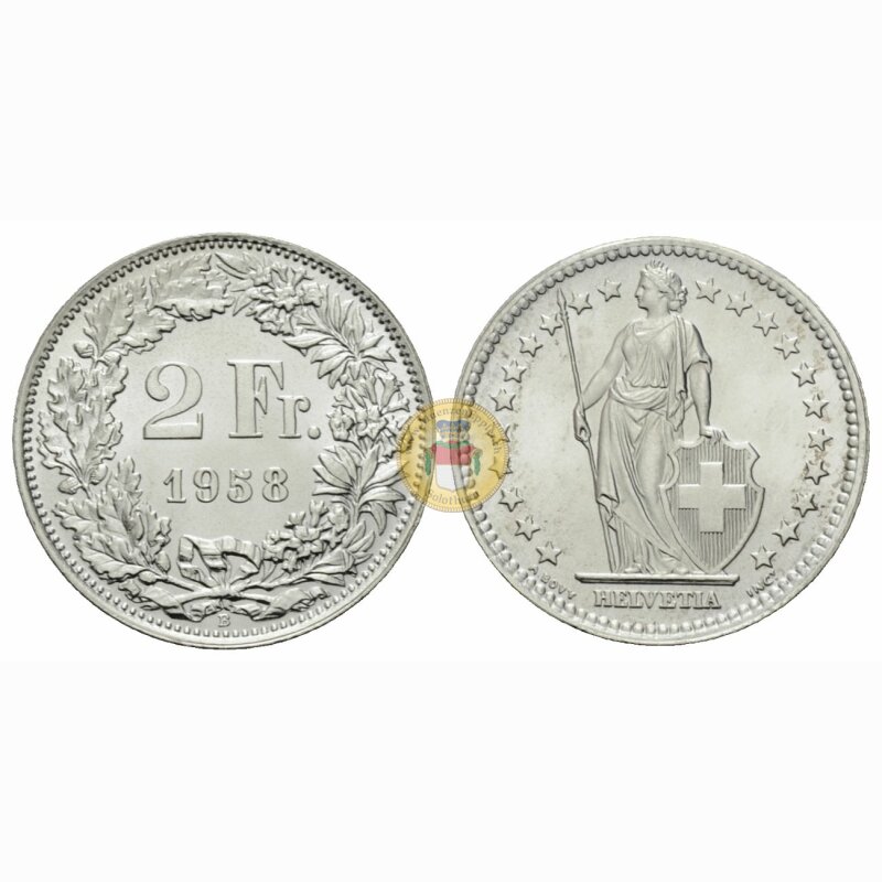 Schweiz 2 Franken 1958 B Stehende Helvetia