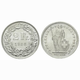 Schweiz 2 Franken 1958 B Stehende Helvetia