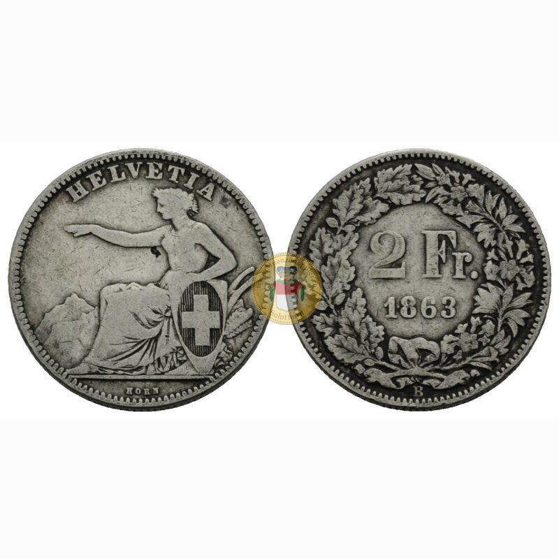 Schweiz 2 Franken 1863 B Sitzende Helvetia