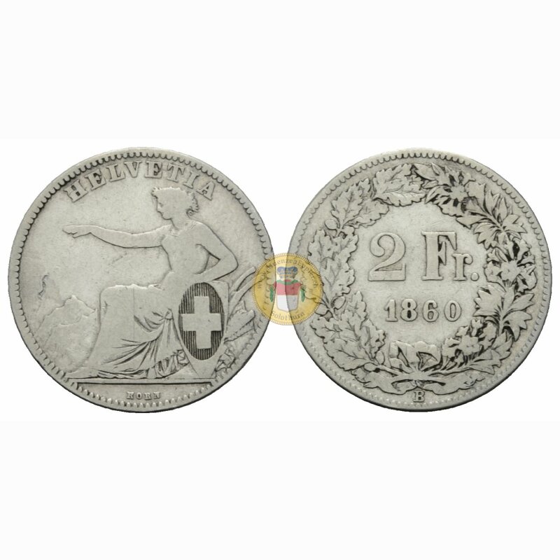 Schweiz 2 Franken 1860 B Sitzende Helvetia