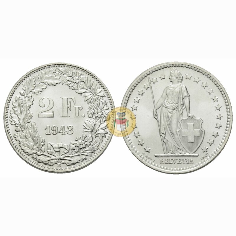 Schweiz 2 Franken 1943 B Stehende Helvetia