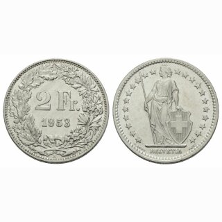 Schweiz 2 Franken 1953 B Stehende Helvetia
