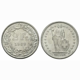 Schweiz 2 Franken 1959 B Stehende Helvetia