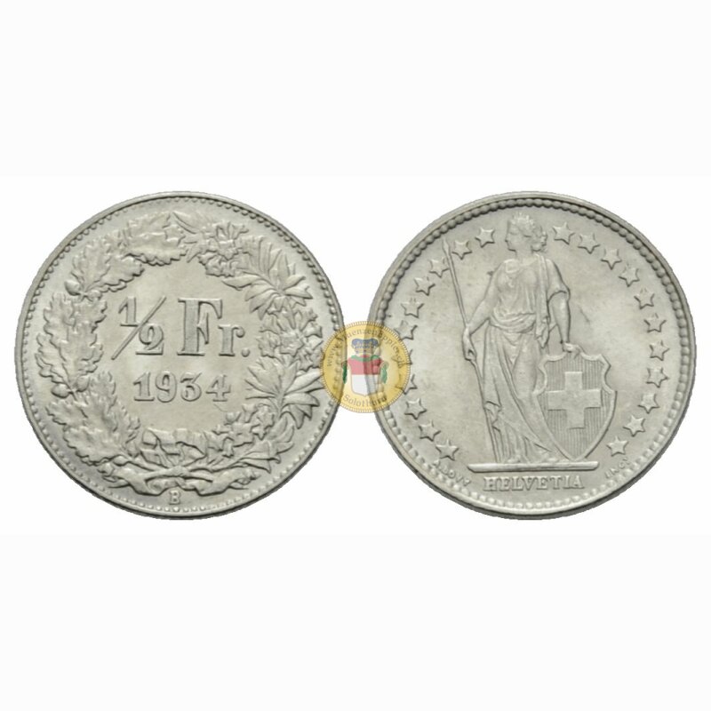 Schweiz 1/2 Franken 1934 B Stehende Helvetia