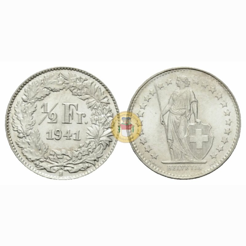 Schweiz 1/2 Franken 1941 B Stehende Helvetia