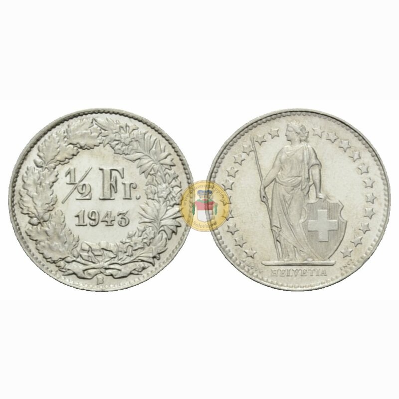 Schweiz 1/2 Franken 1943 B Stehende Helvetia