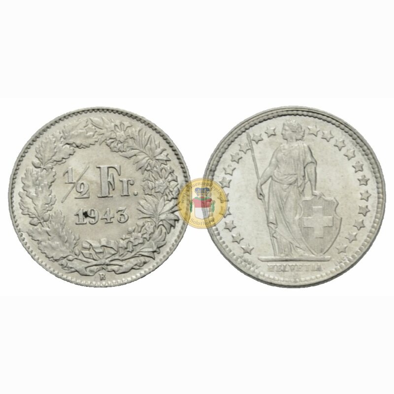Schweiz 1/2 Franken 1943 B Stehende Helvetia