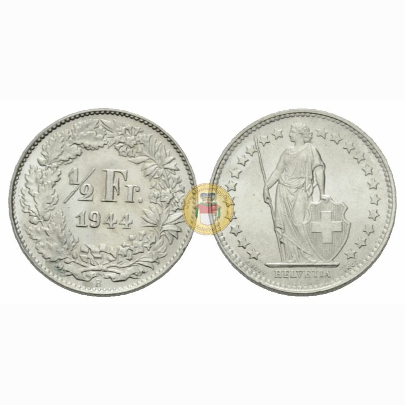 Schweiz 1/2 Franken 1944 B Stehende Helvetia