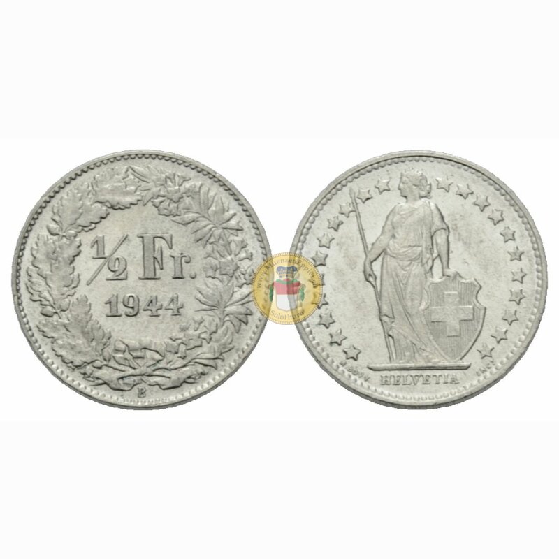 Schweiz 1/2 Franken 1944 B Stehende Helvetia