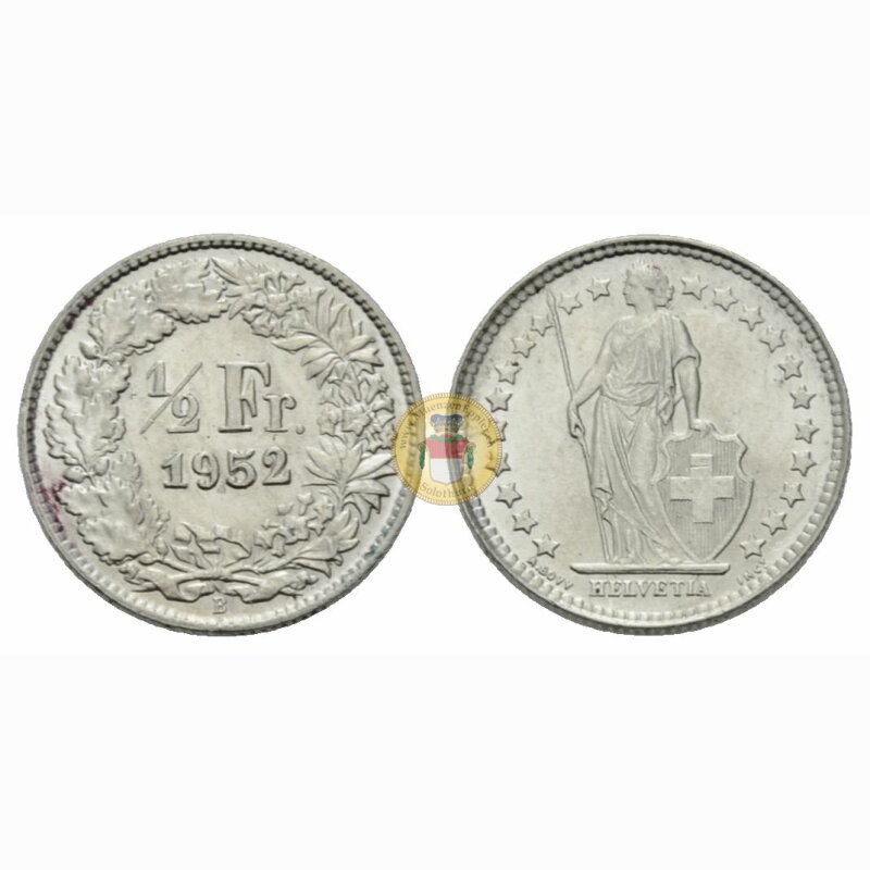 Schweiz 1/2 Franken 1952 B Stehende Helvetia