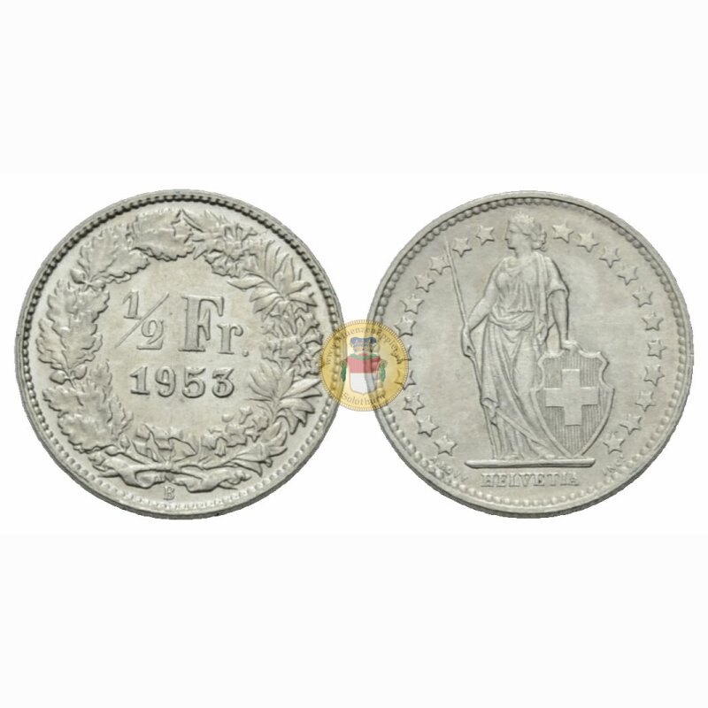 Schweiz 1/2 Franken 1953 B Stehende Helvetia