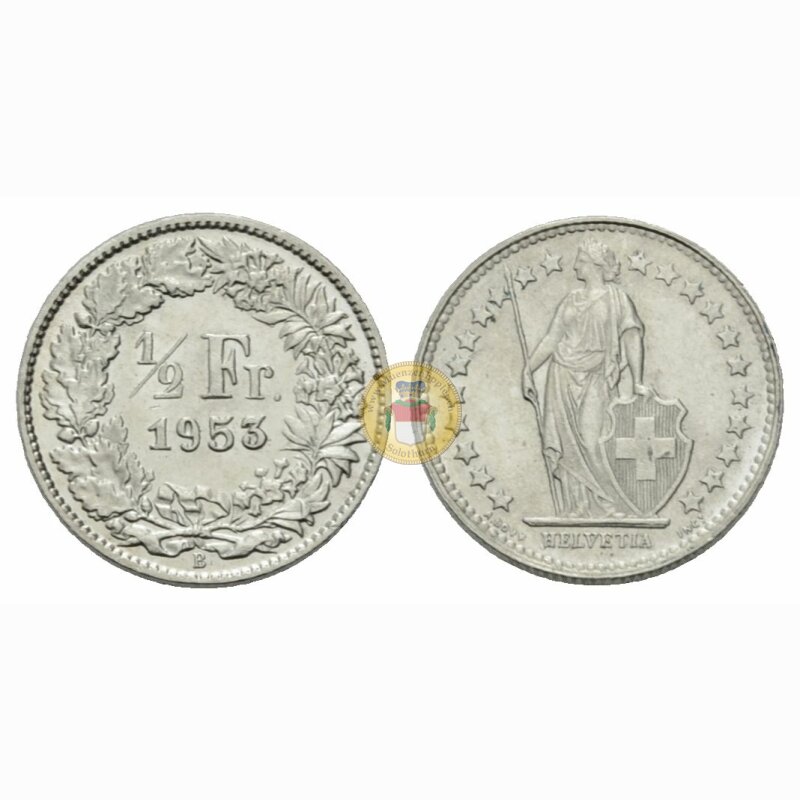 Schweiz 1/2 Franken 1953 B Stehende Helvetia