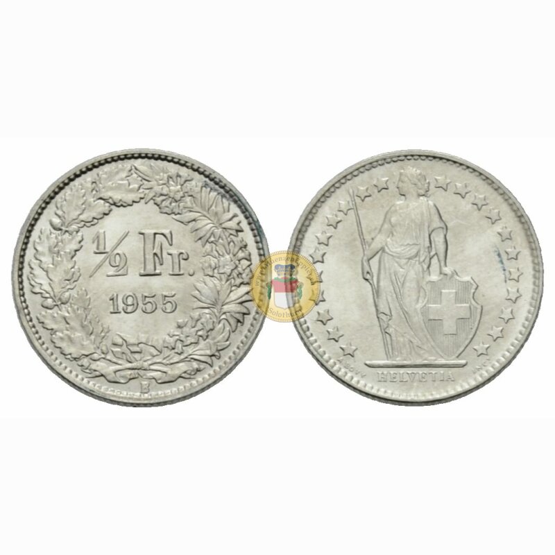 Schweiz 1/2 Franken 1955 B Stehende Helvetia