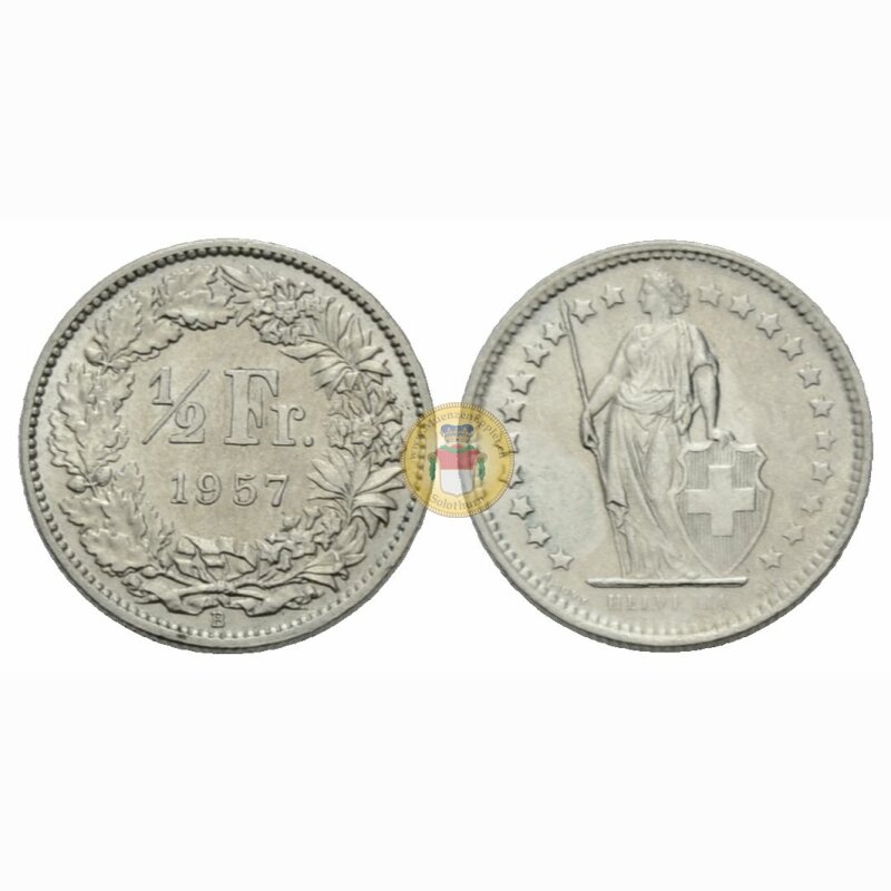 Schweiz 1/2 Franken 1957 B Stehende Helvetia