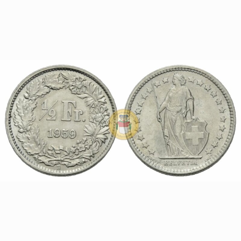 Schweiz 1/2 Franken 1959 B Stehende Helvetia