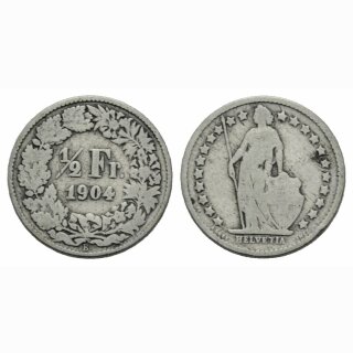 Schweiz 1/2 Franken 1904 B Stehende Helvetia