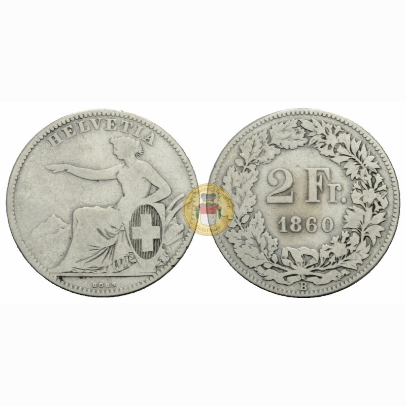 Schweiz 2 Franken 1860 B Sitzende Helvetia