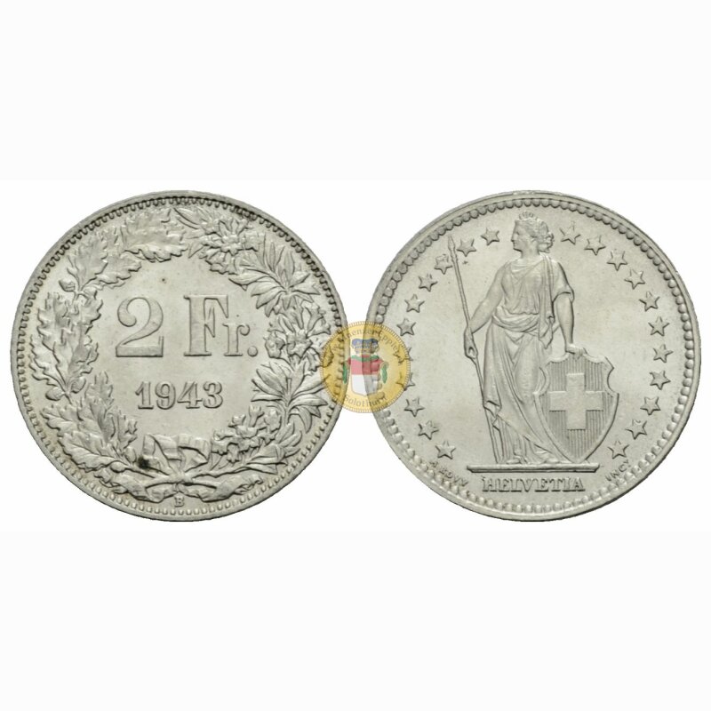 Schweiz 2 Franken 1943 B Helvetia