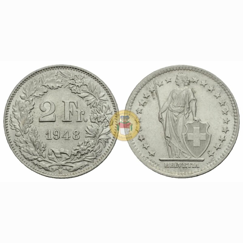 Schweiz 2 Franken 1948 B Helvetia