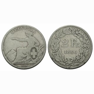 Schweiz 2 Franken 1860 B Sitzende Helvetia