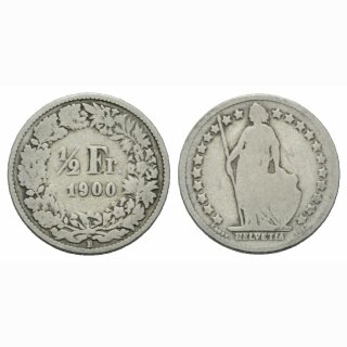 Schweiz 1/2 Franken 1900 B Stehende Helvetia