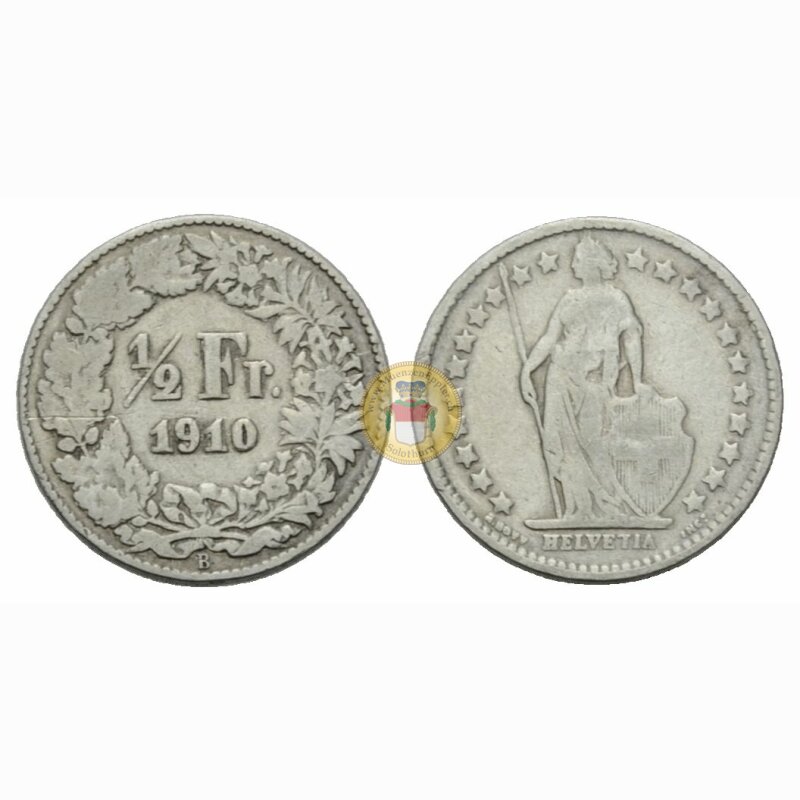 Schweiz 1/2 Franken 1910 B Stehende Helvetia